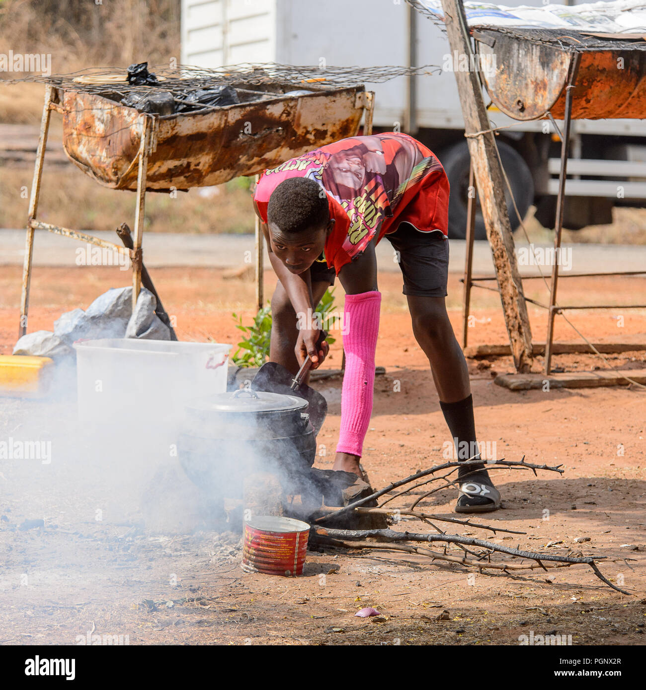 BRONG AHAFO, GHANA - JAN 15, 2017: Unidentified Ghanaian man in colored ...
