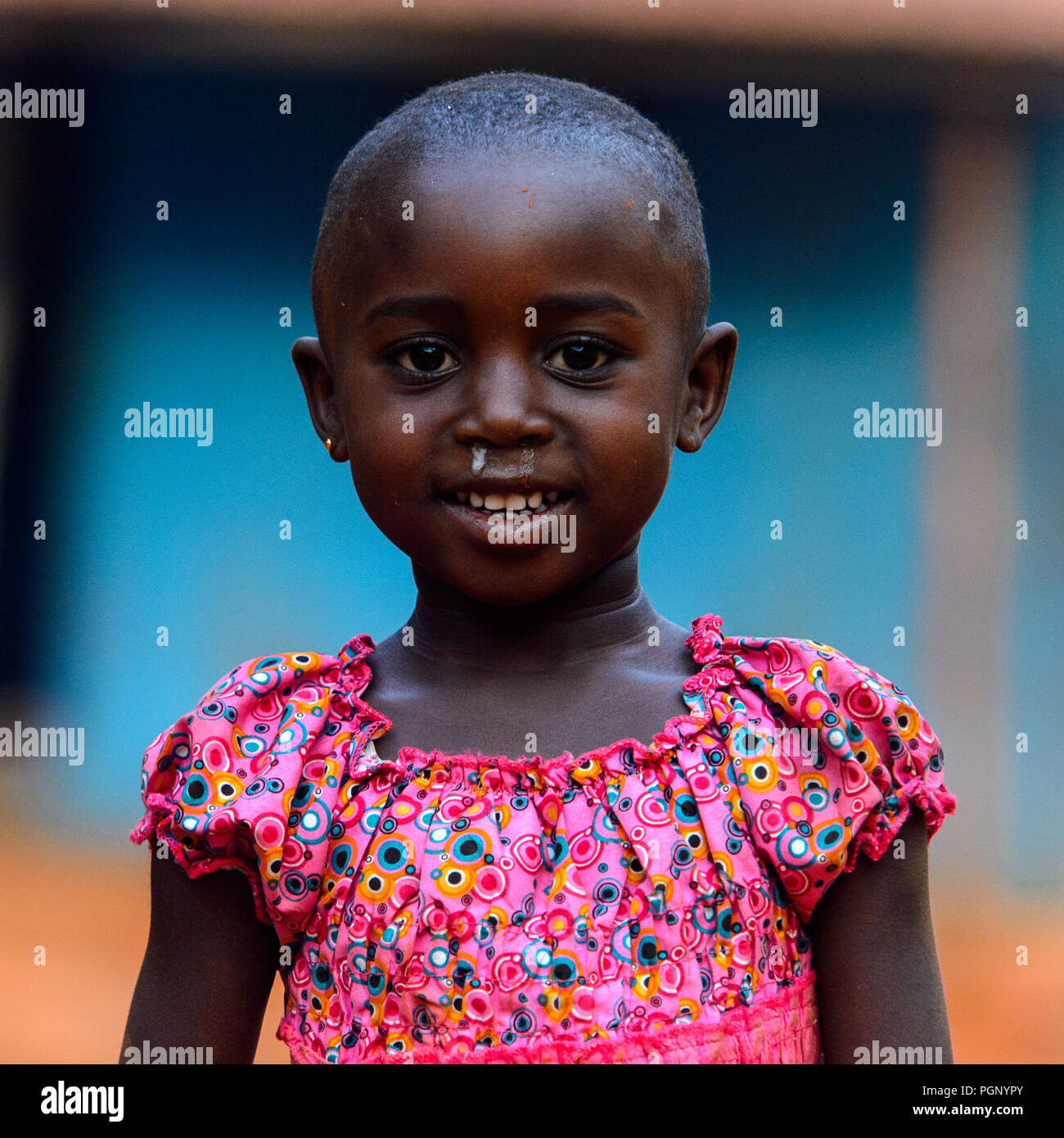 BOABENG, GHANA - JAN 15, 2017: Unidentified Ghanaian little girl smiles ...