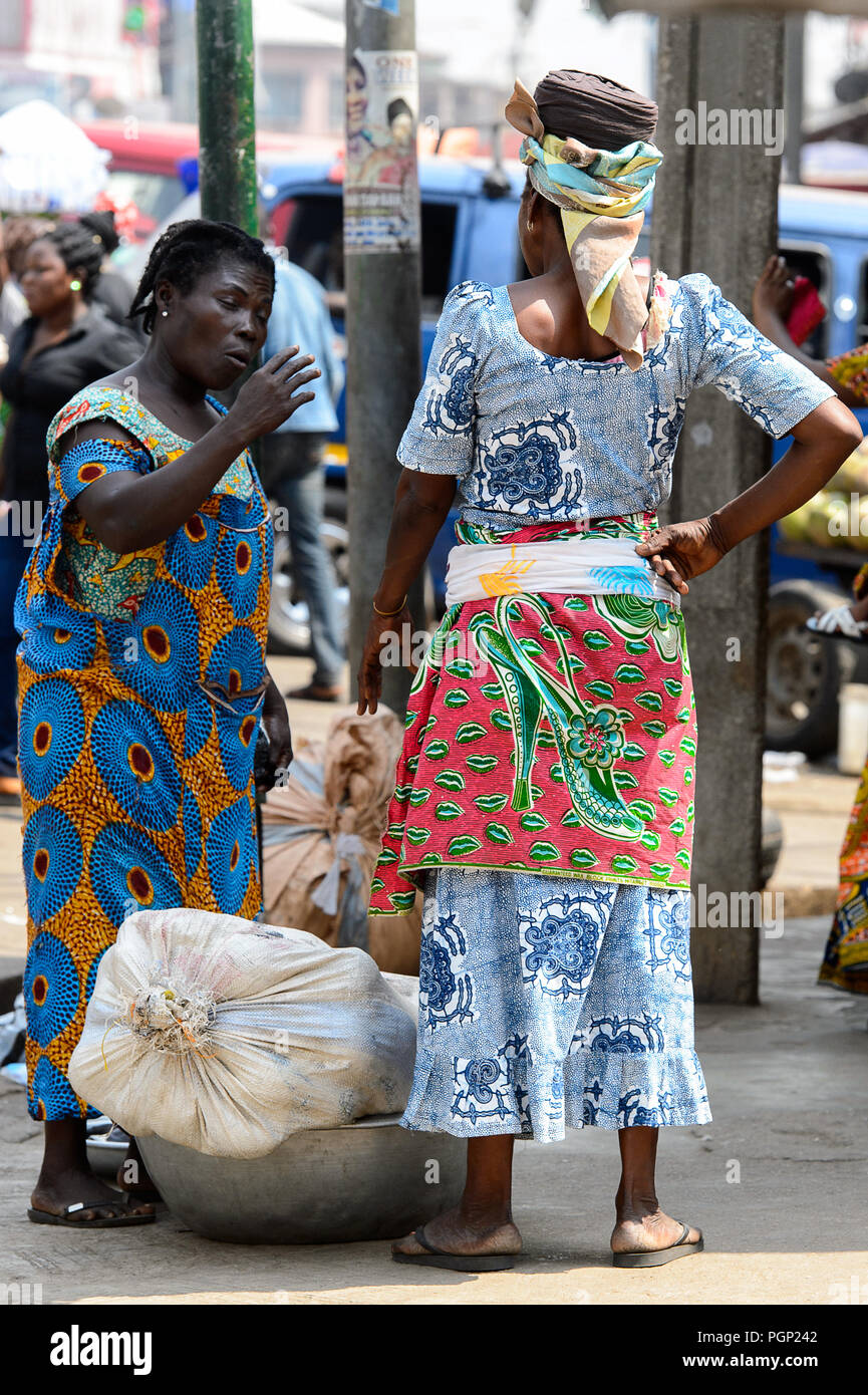 KUMASI, GHANA - JAN 15, 2017: Unidentified Ghanaian women talk about ...