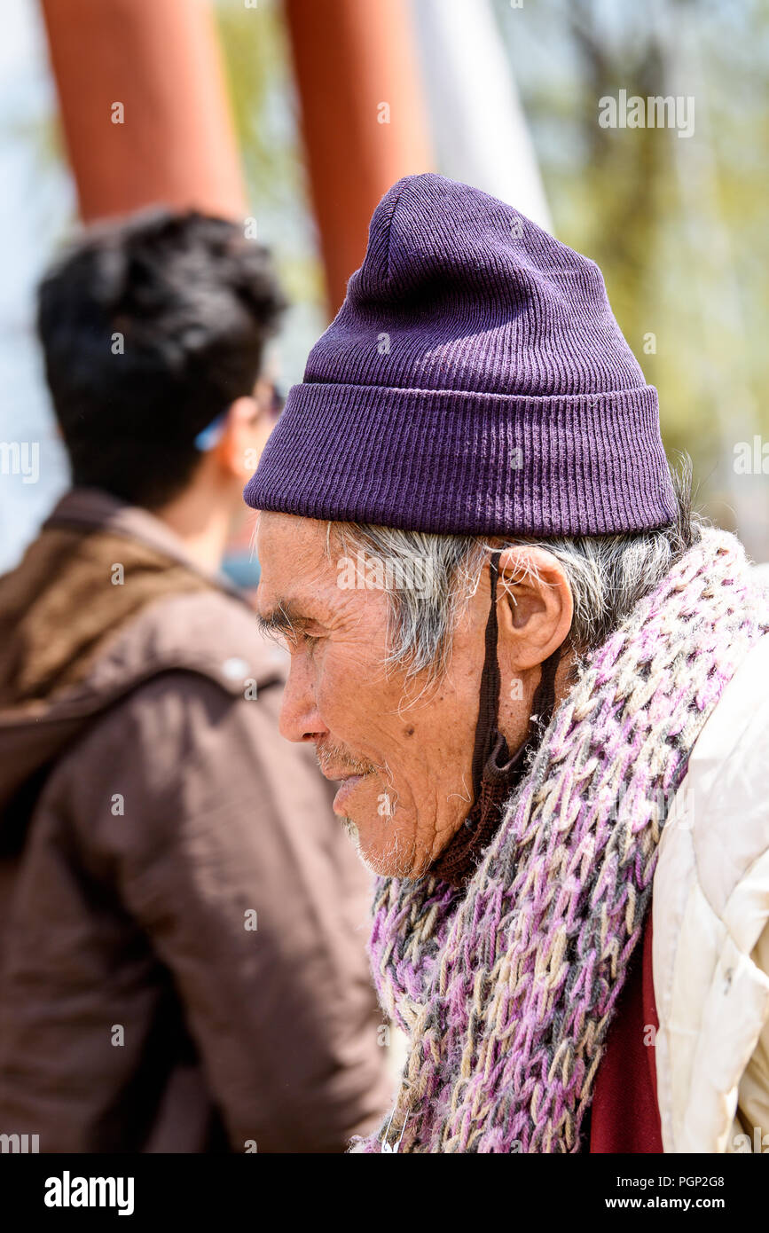 TRIMPHU, BHUTAN - MAR 8, 2017: Unidentified Ngalops old man with grey ...