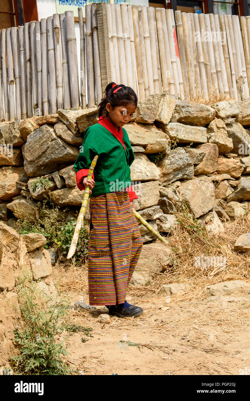 TRIMPHU, BHUTAN - MAR 8, 2017: Unidentified Ngalops little girl in ...