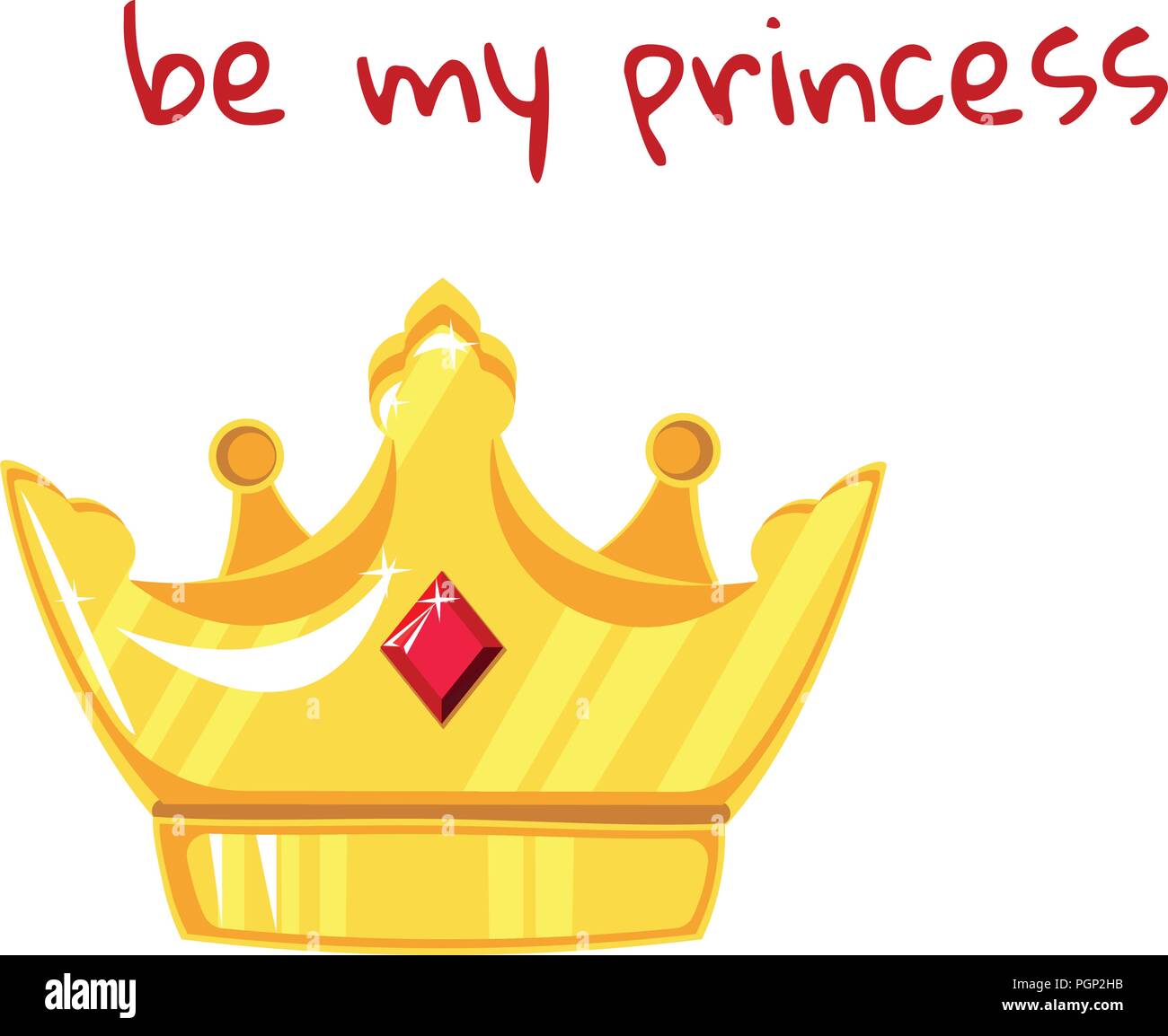 Vector illustration. Gold crown with precious stone on white background ...