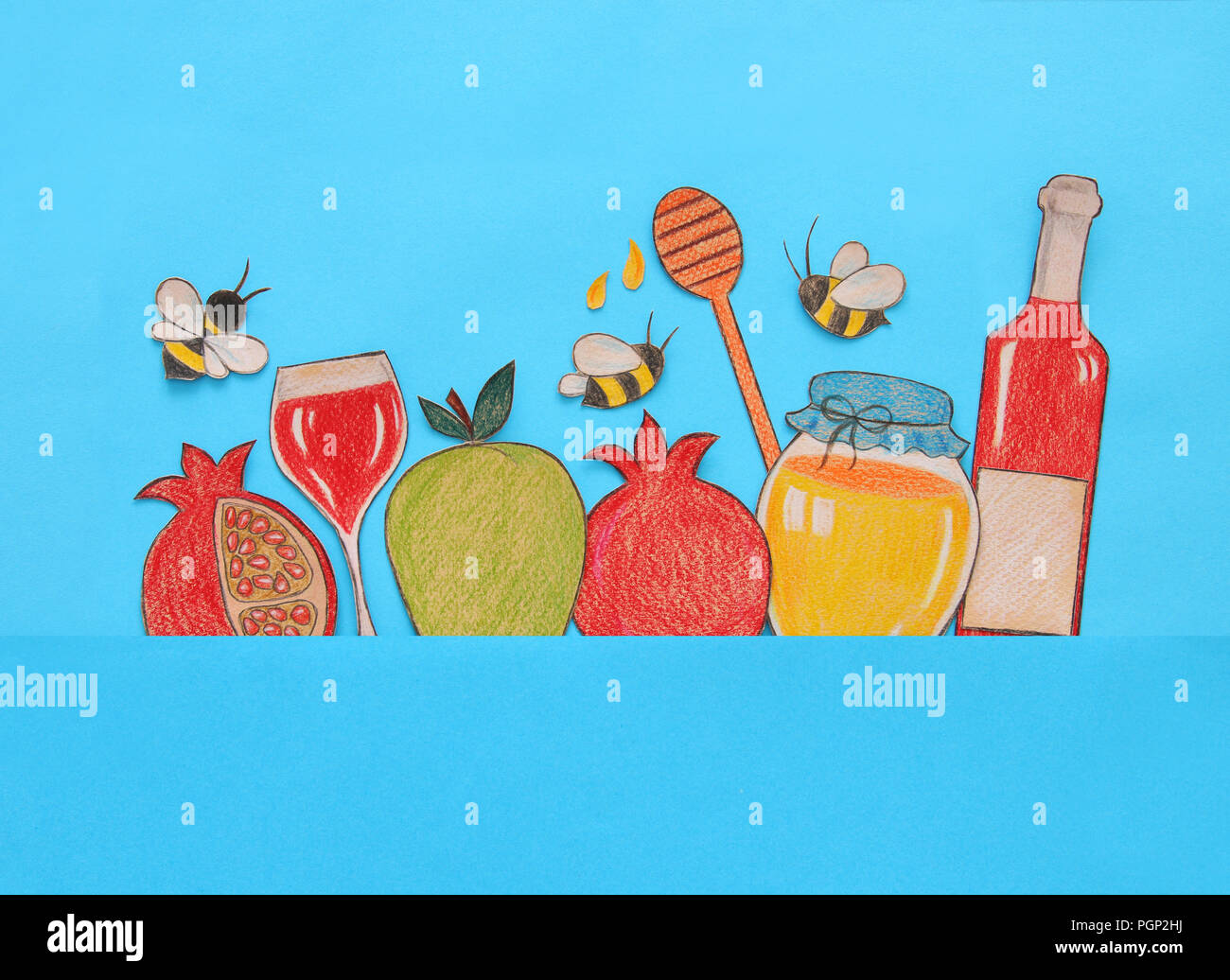 Rosh hashanah (jewish New Year holiday) concept. Traditional symbols ...