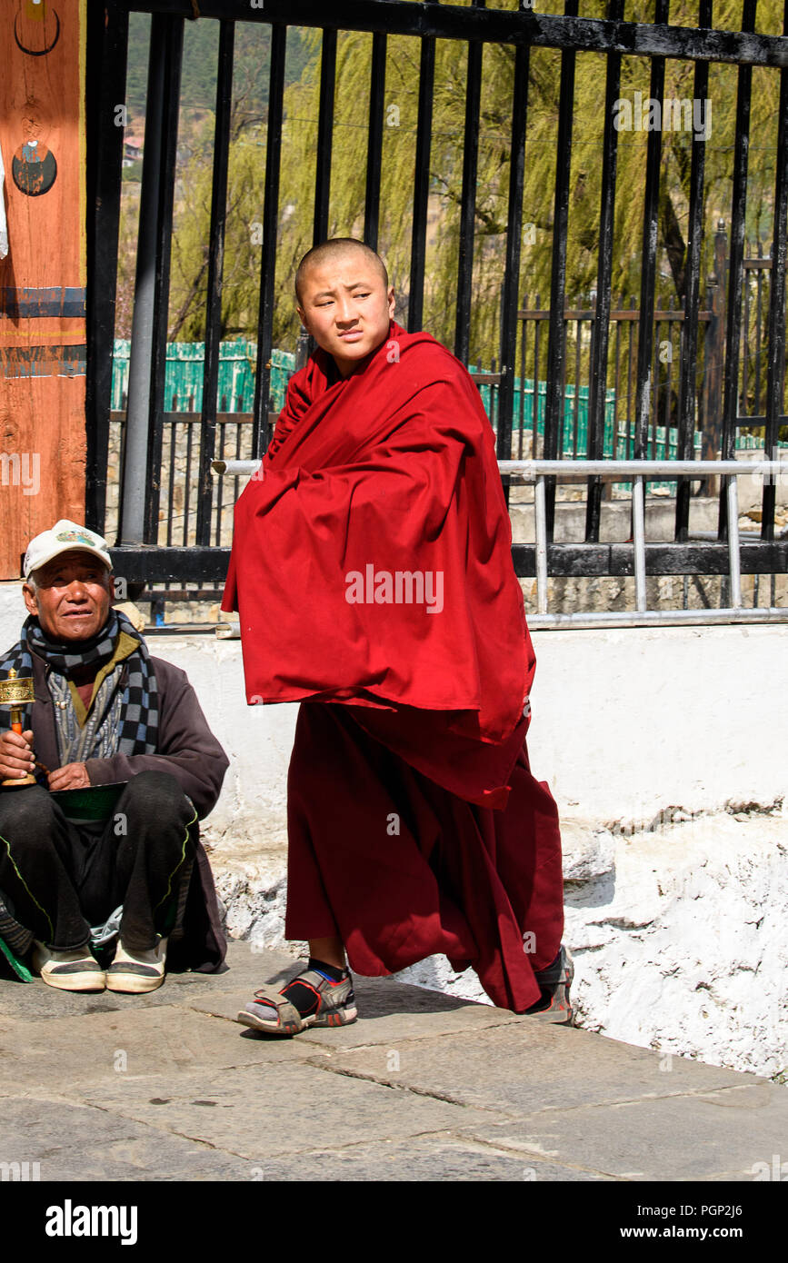 TRIMPHU, BHUTAN - MAR 8, 2017: Unidentified Ngalops boy in traditional ...