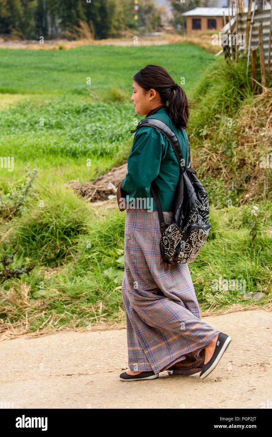 TRIMPHU, BHUTAN - MAR 8, 2017: Unidentified Ngalops woman in ...