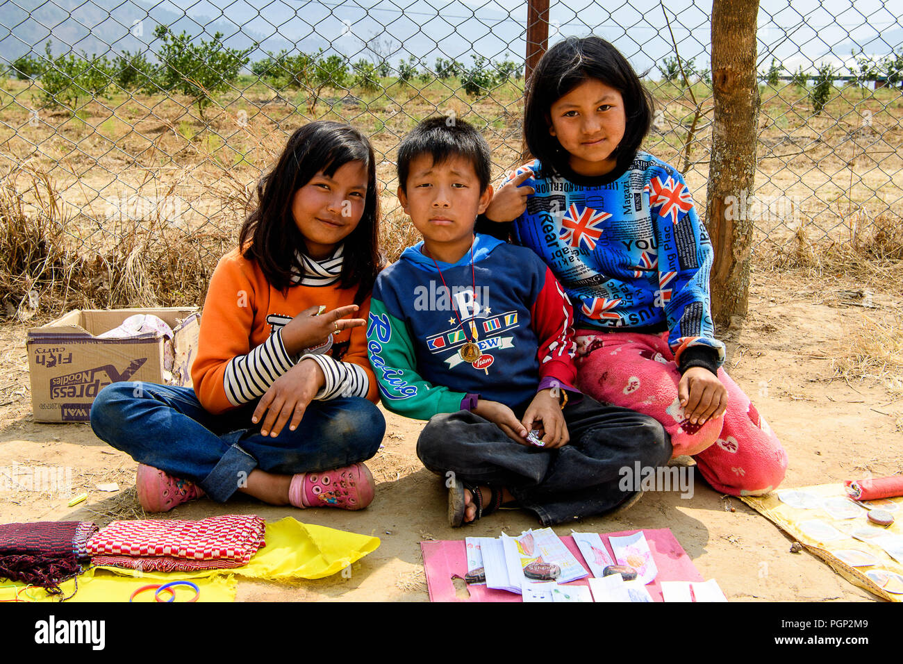 TRIMPHU, BHUTAN - MAR 8, 2017: Unidentified Ngalops children play on ...