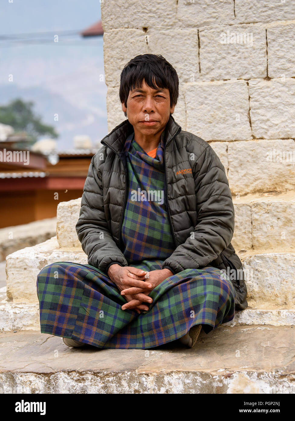 TRIMPHU, BHUTAN - MAR 8, 2017: Unidentified Ngalops man in plaid ...
