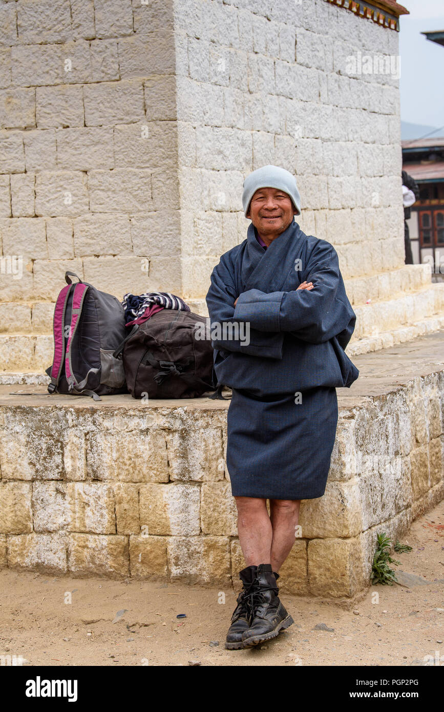 TRIMPHU, BHUTAN - MAR 8, 2017: Unidentified Ngalops man in traditional ...