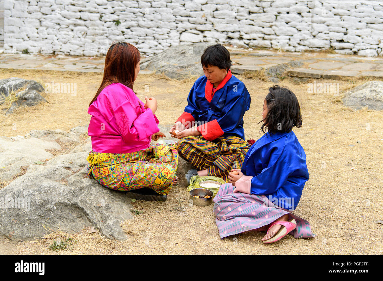 TRIMPHU, BHUTAN - MAR 8, 2017: Unidentified Ngalops women talk about ...