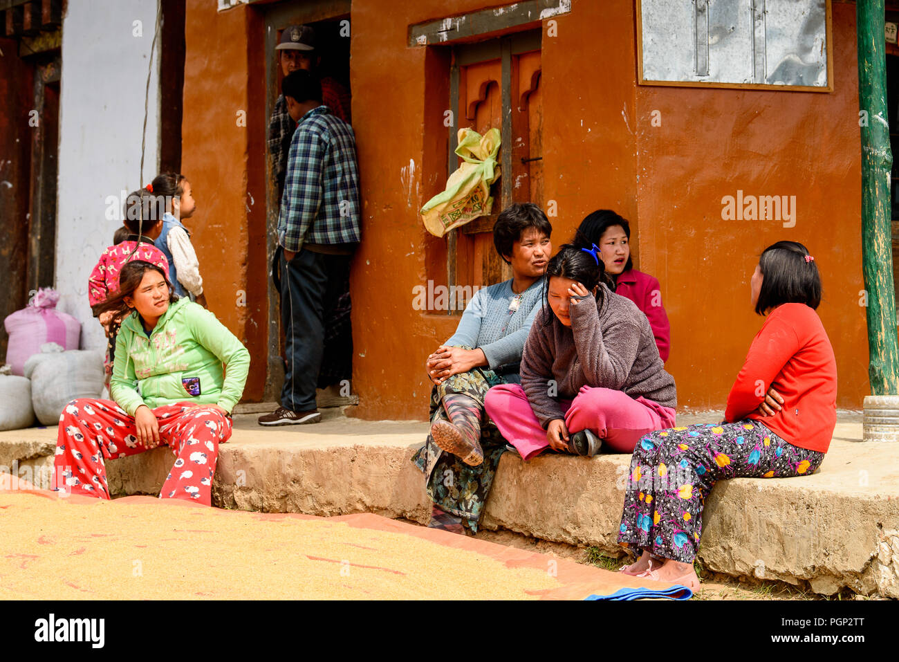 TRIMPHU, BHUTAN - MAR 8, 2017: Unidentified Ngalops people talk about ...