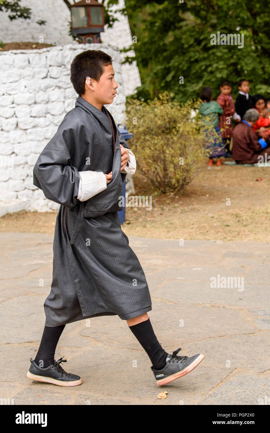 TRIMPHU, BHUTAN - MAR 8, 2017: Unidentified Ngalops man in traditional ...