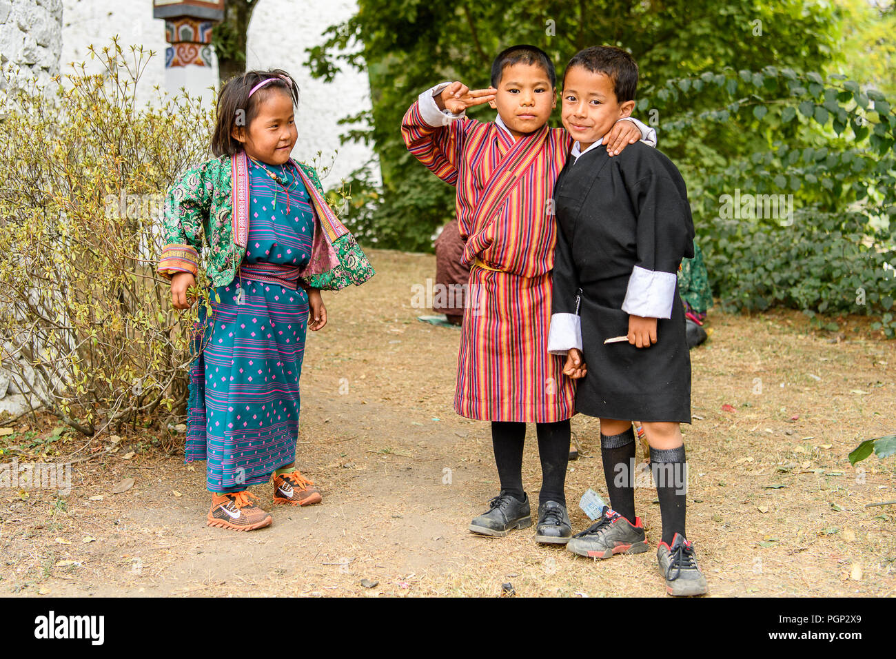 TRIMPHU, BHUTAN - MAR 8, 2017: Unidentified Ngalops children in ...