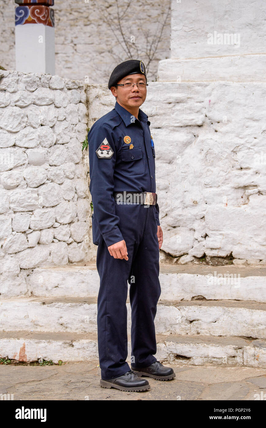 TRIMPHU, BHUTAN - MAR 8, 2017: Unidentified Ngalops man in glasses and ...