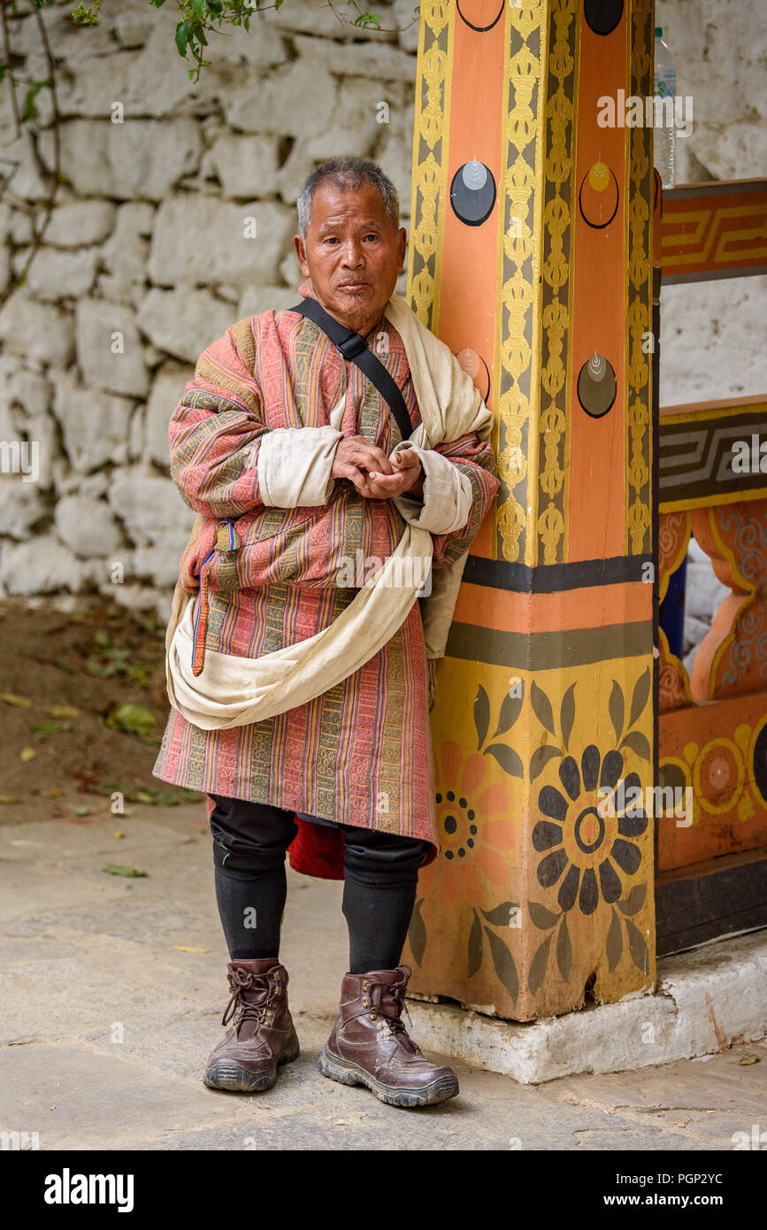 TRIMPHU, BHUTAN - MAR 8, 2017: Unidentified Ngalops man in traditional ...