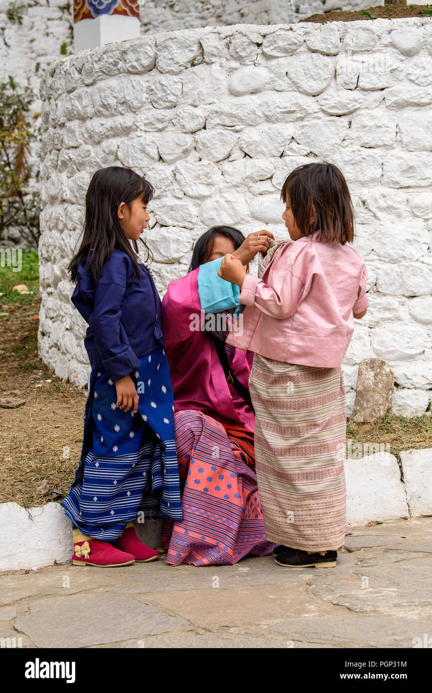 TRIMPHU, BHUTAN - MAR 8, 2017: Unidentified Ngalops girls in ...