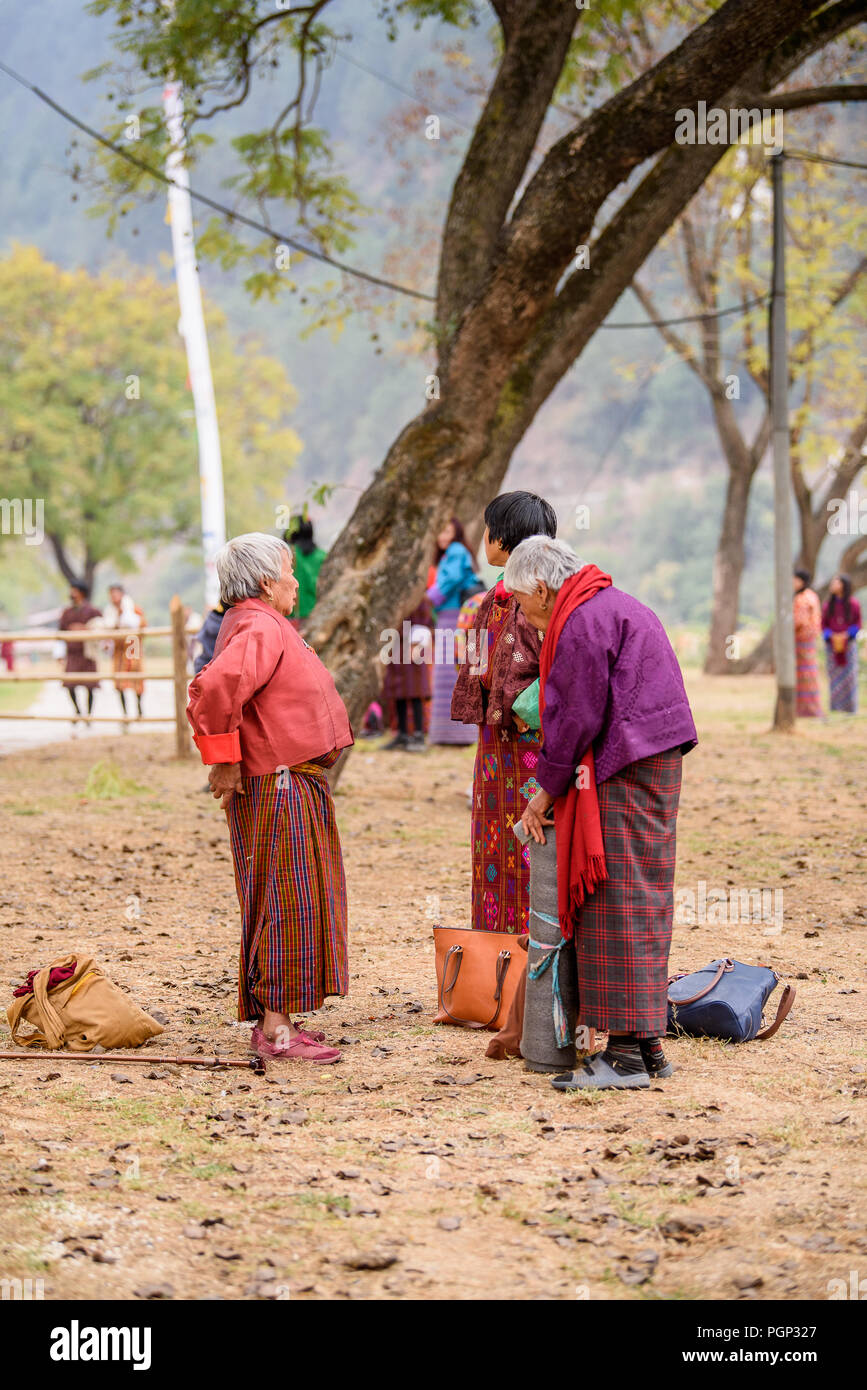 TRIMPHU, BHUTAN - MAR 8, 2017: Unidentified Ngalops old people stand on ...