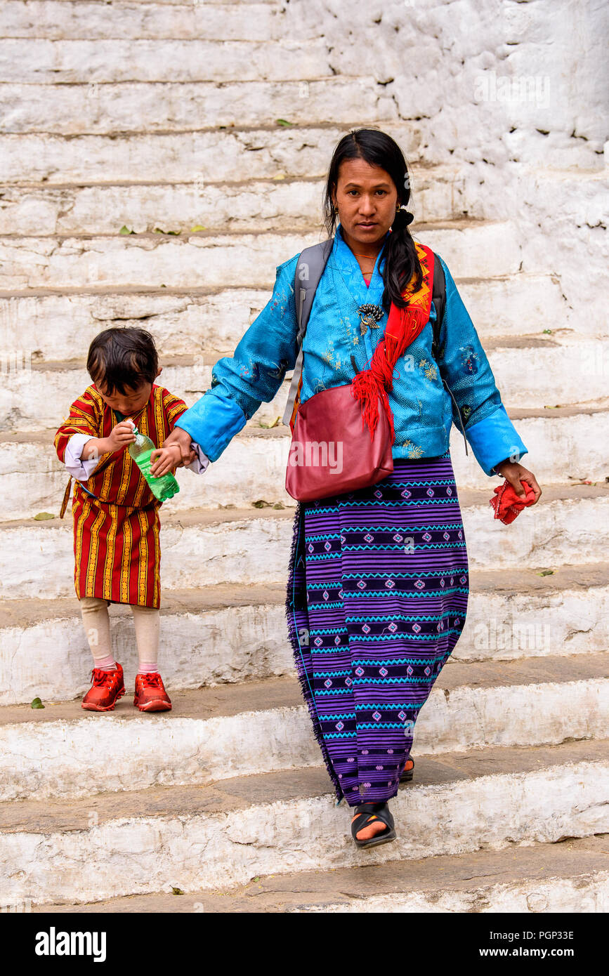 TRIMPHU, BHUTAN - MAR 8, 2017: Unidentified Ngalops woman in ...