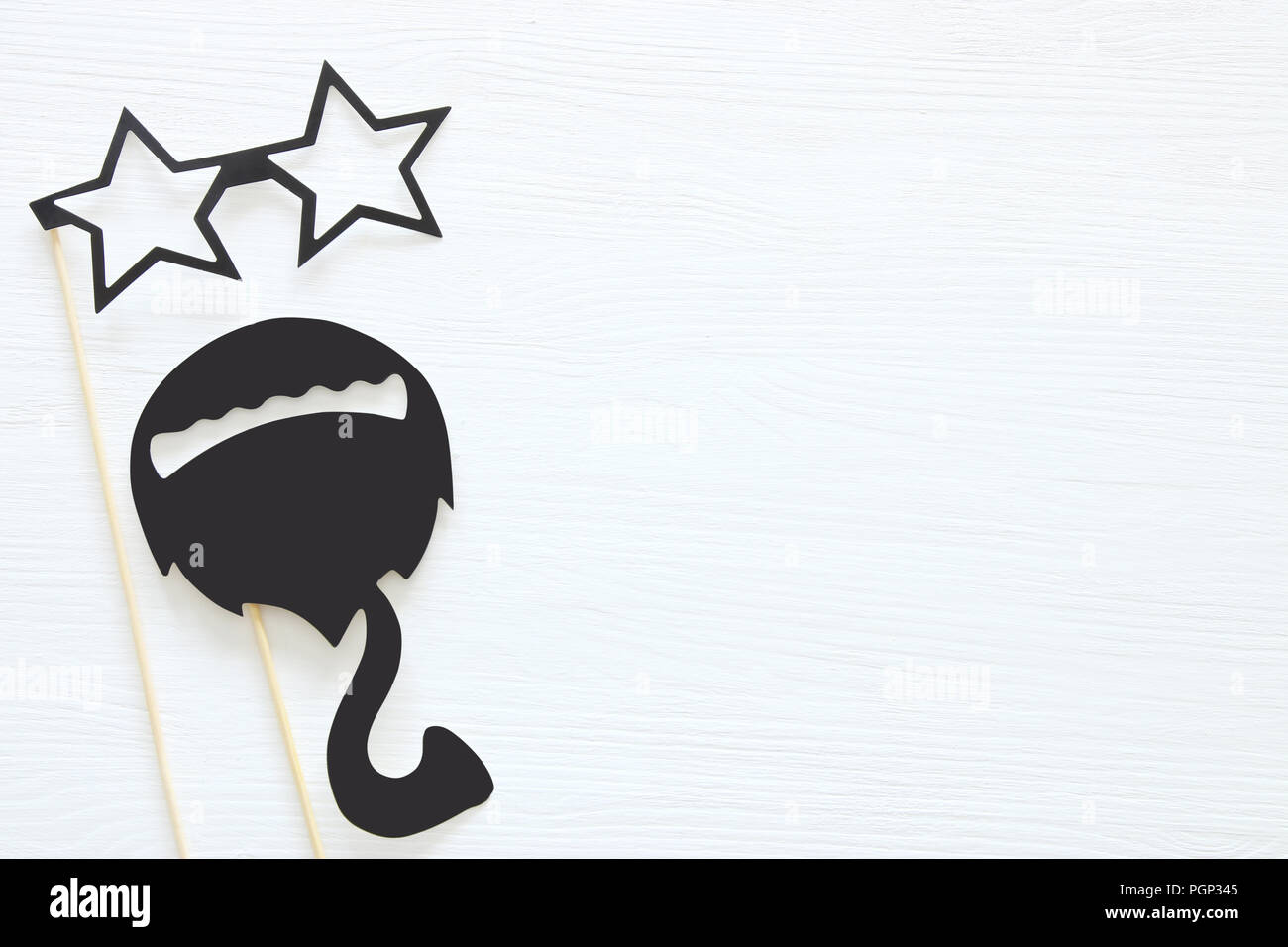 Top view image of funny photo booth props for party over white ...