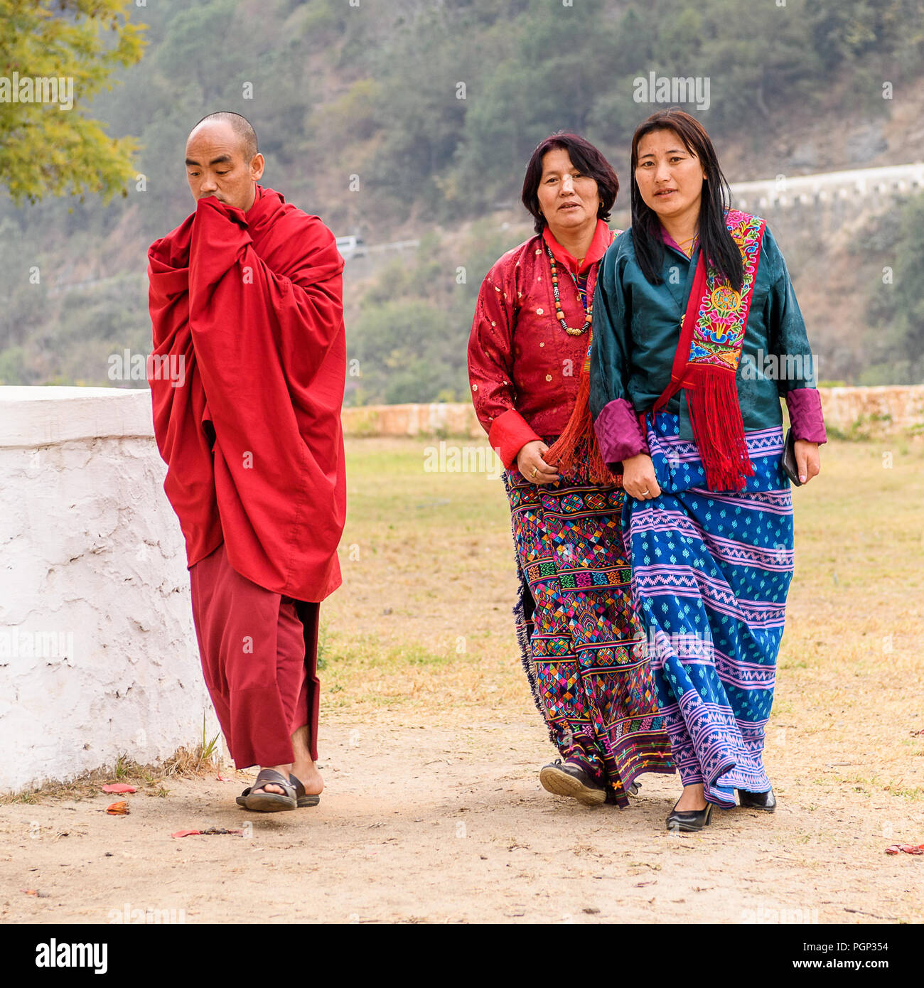 TRIMPHU, BHUTAN - MAR 8, 2017: Unidentified Ngalops people in ...