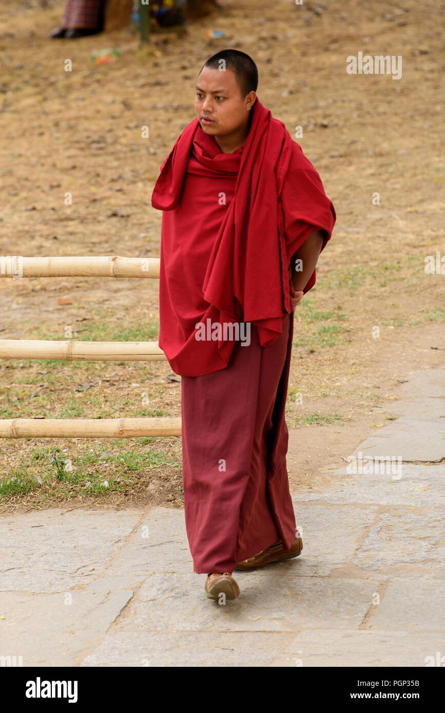 TRIMPHU, BHUTAN - MAR 8, 2017: Unidentified Ngalops man in traditional ...