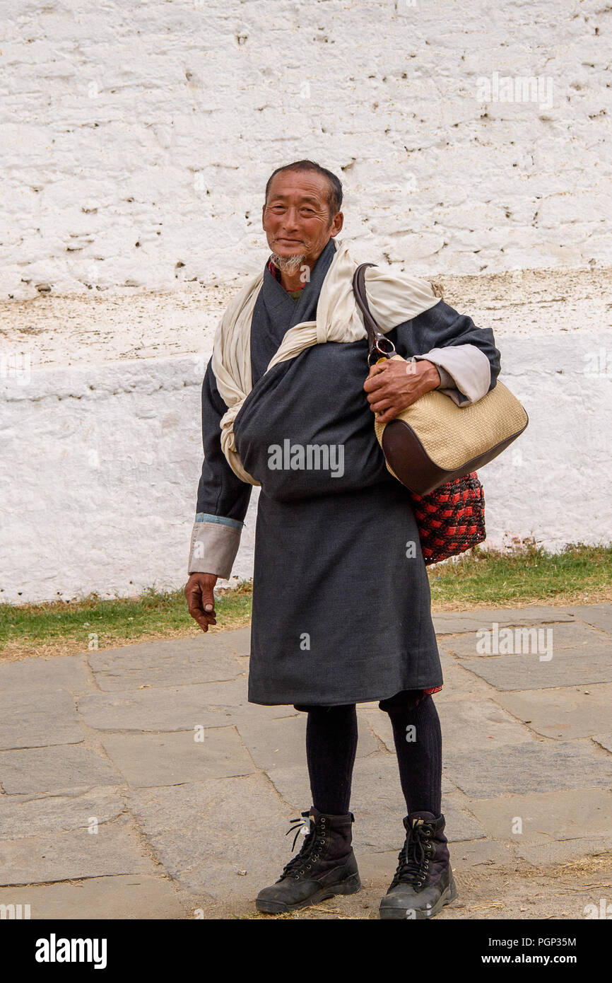 TRIMPHU, BHUTAN - MAR 8, 2017: Unidentified Ngalops man in traditional ...