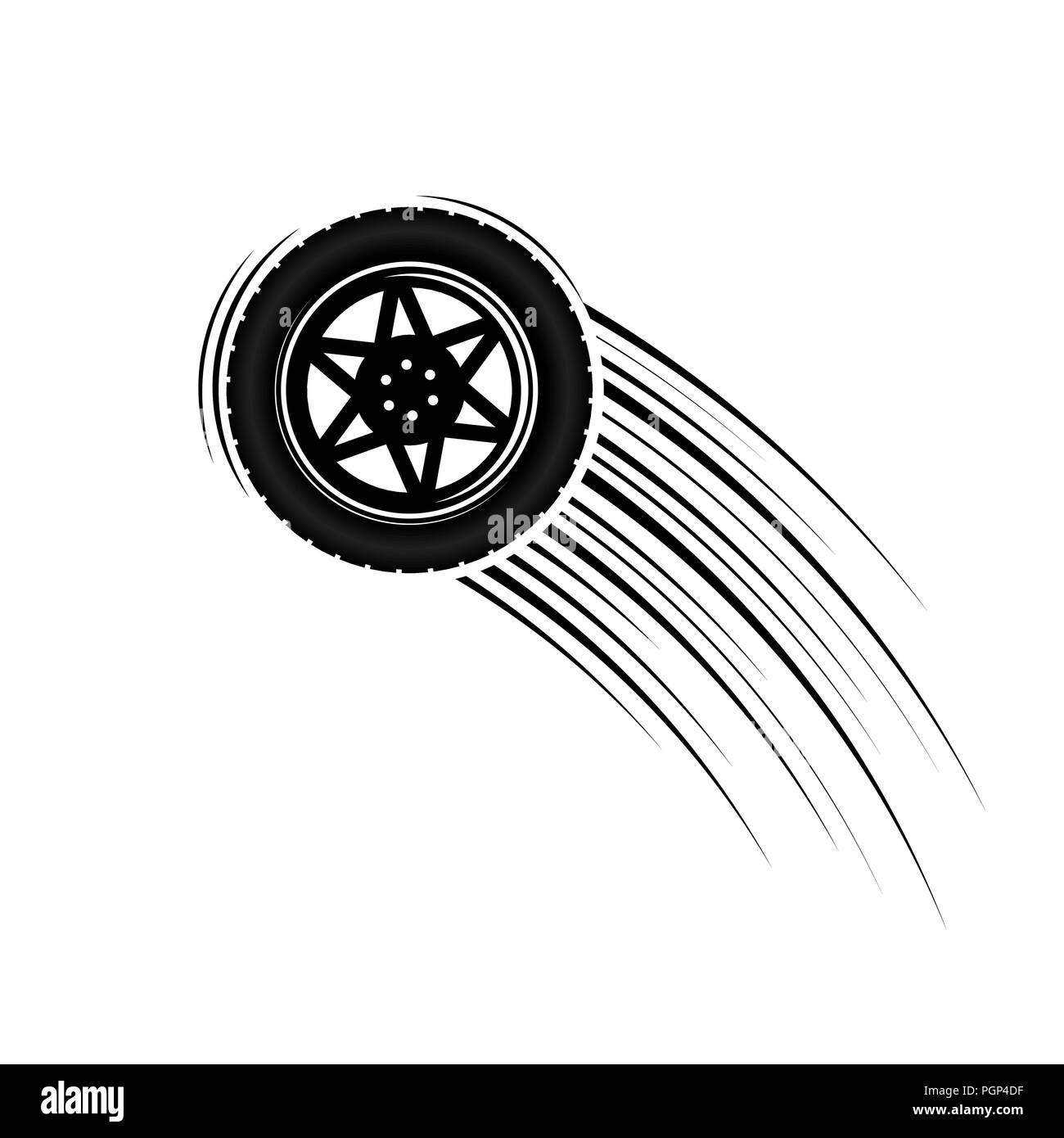 Black car wheel silhouette with moving track isolated on white ...
