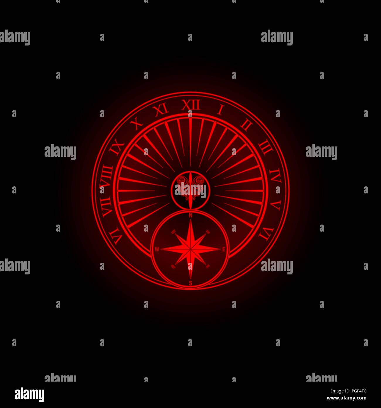 Red sundial silhouette isolated on black background Stock Vector Image ...
