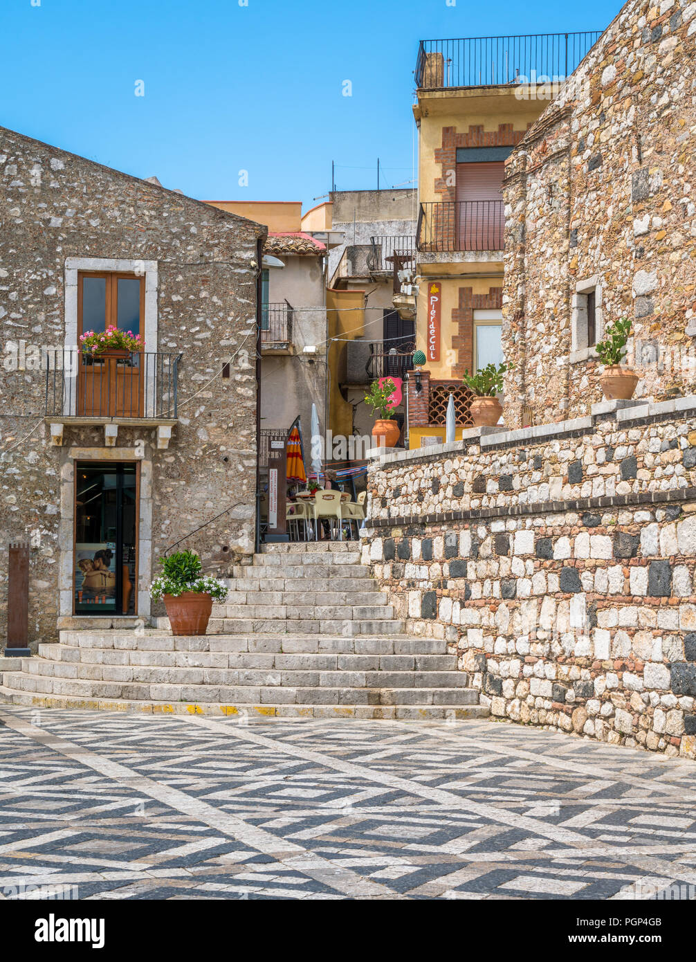 Scenic sight in Castelmola, an ancient medieval village situated above ...
