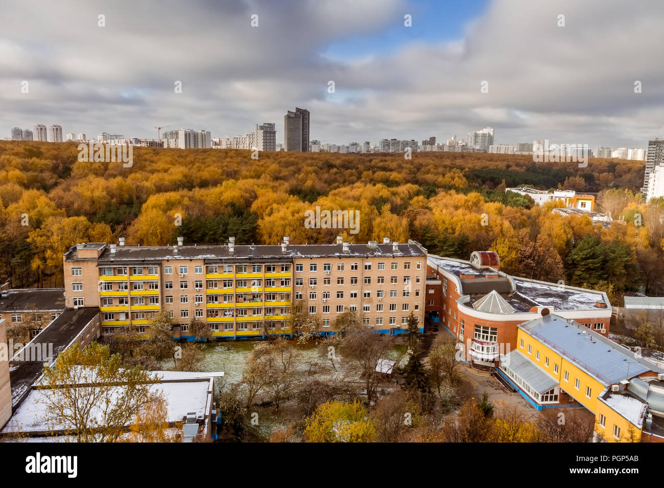 Moscow, Russia - October 2017. Typical panel houses surrounded by a ...