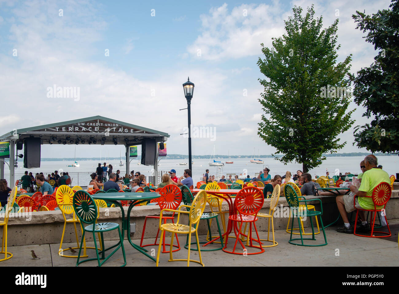 People enjoy lunch, snacks and beer on the Terrace at the Memorial ...