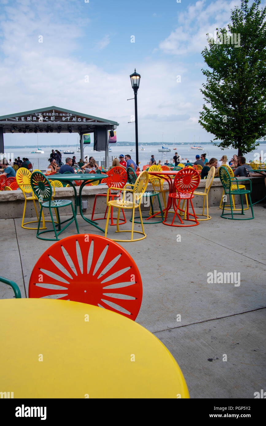 People enjoy lunch, snacks and beer on the Terrace at the Memorial ...