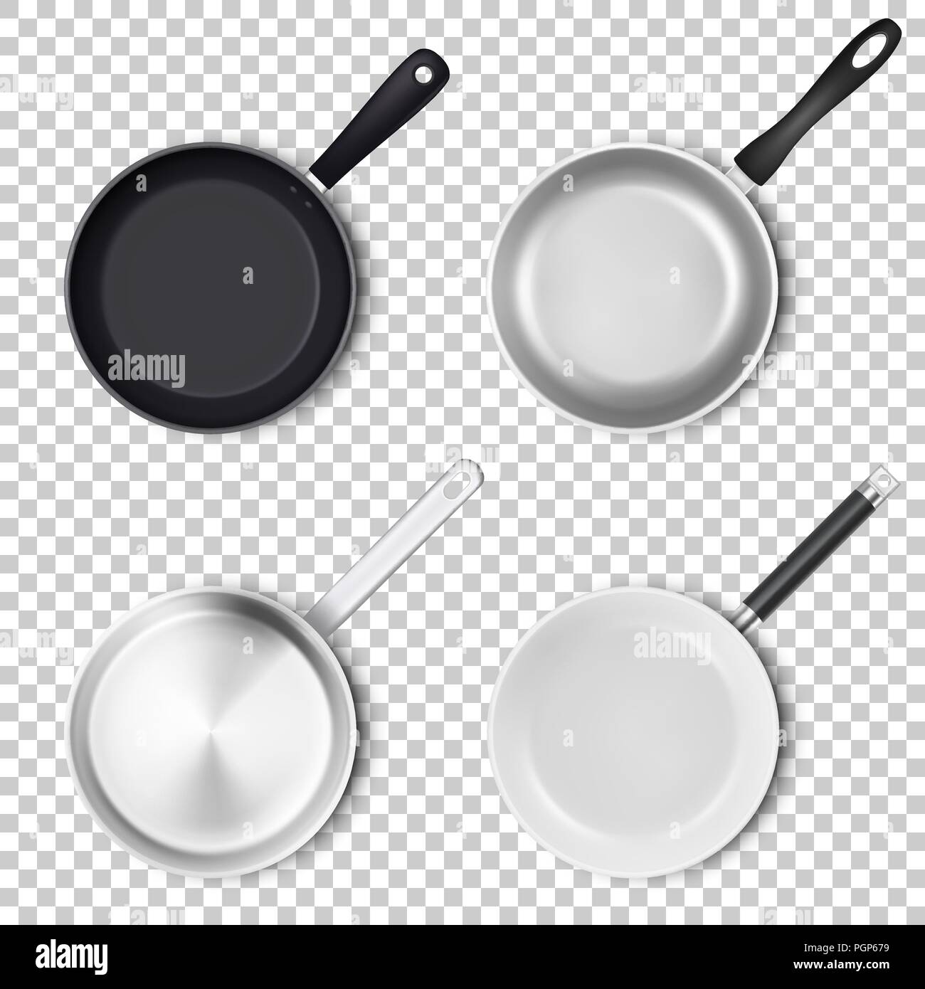Vector realistic 3d empty black, silver, non-stick, enamel, white cover ...