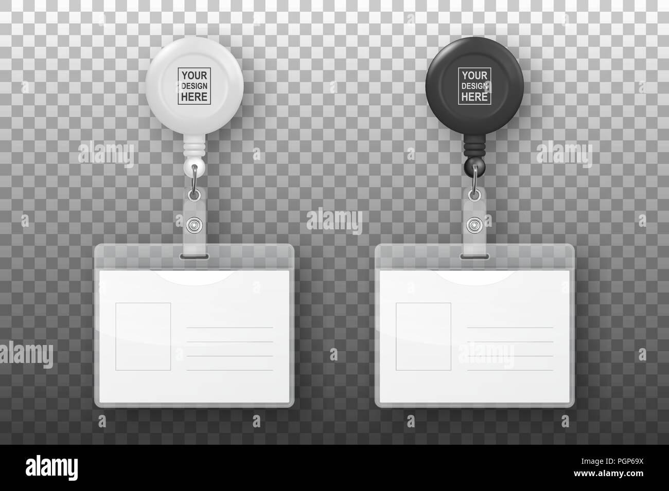 Vector realistic 3d empty graphic Id Card with round reel holder for ...