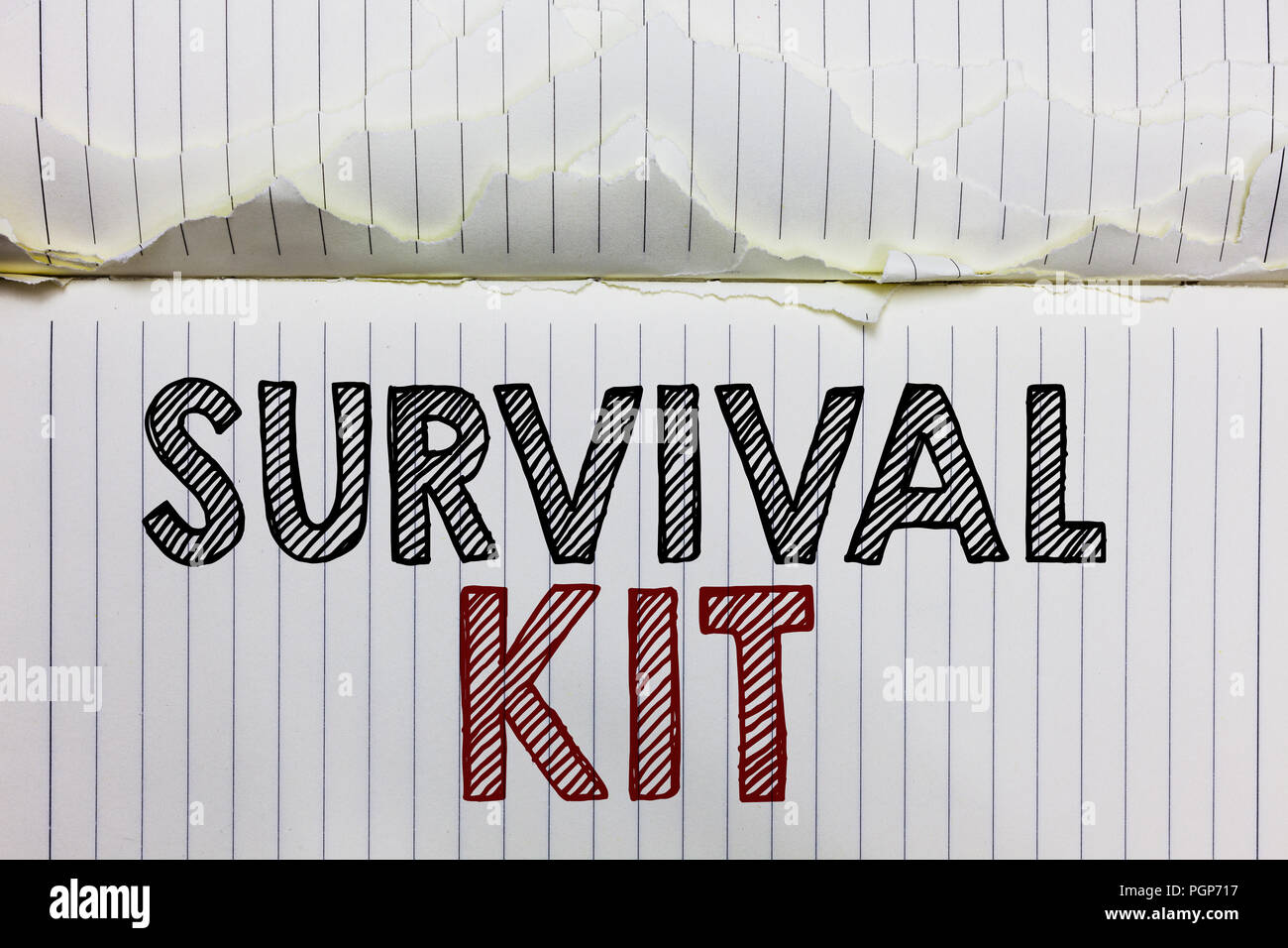 Handwriting text Survival Kit. Concept meaning Emergency Equipment ...