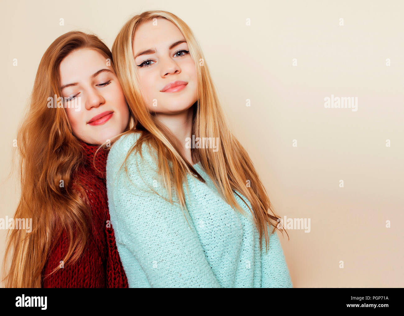 best friends teenage girls together having fun, posing emotional Stock ...