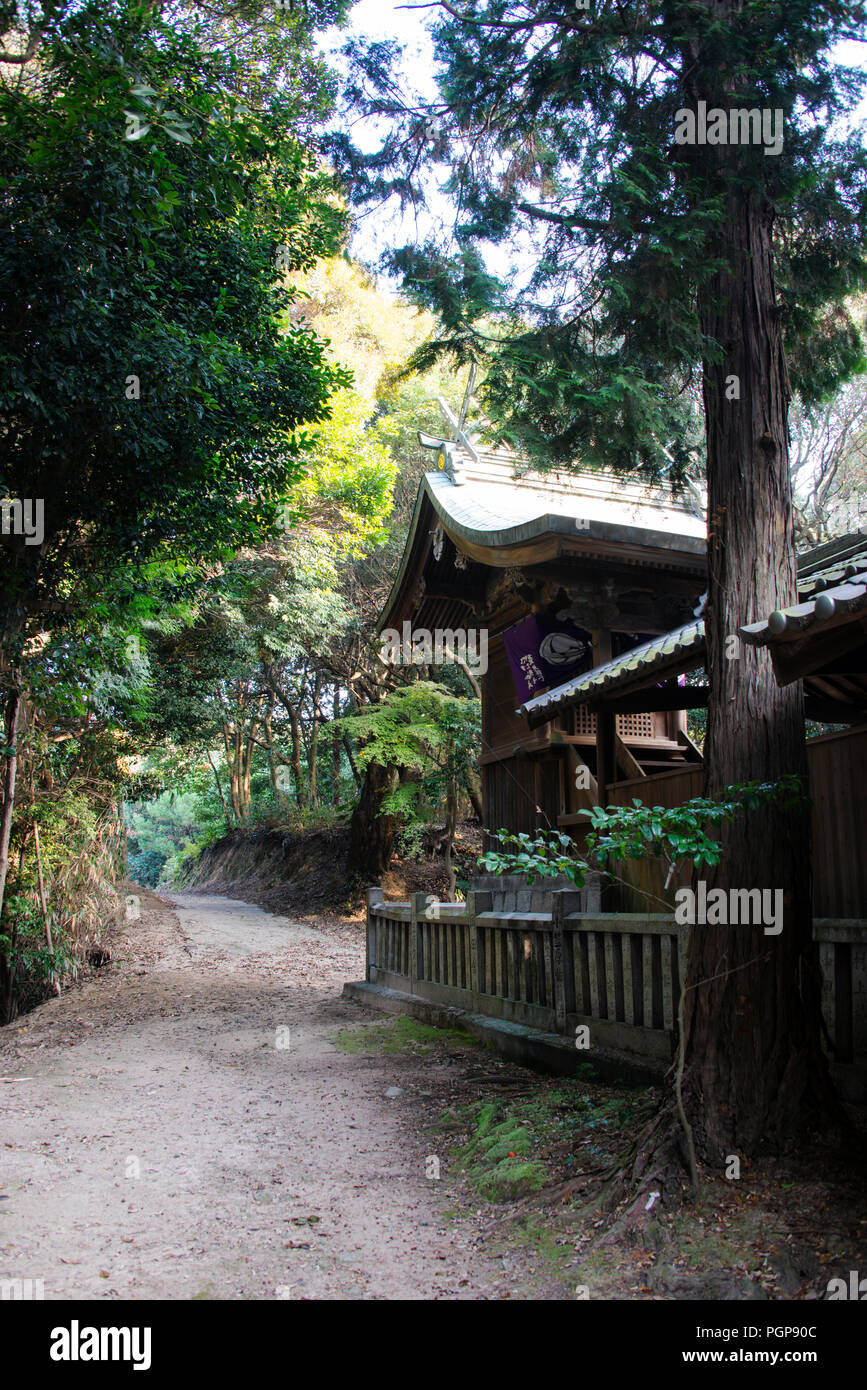 Photo shows a shrine along the Setouchi Shimanami Kaido cycling route ...