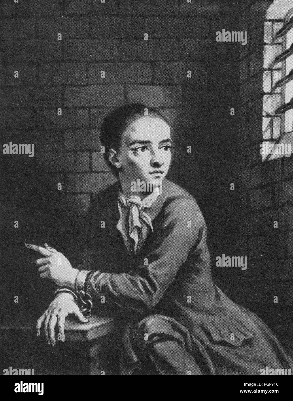 Sketch of 18th-century thief Jack Sheppard shortly before his execution ...
