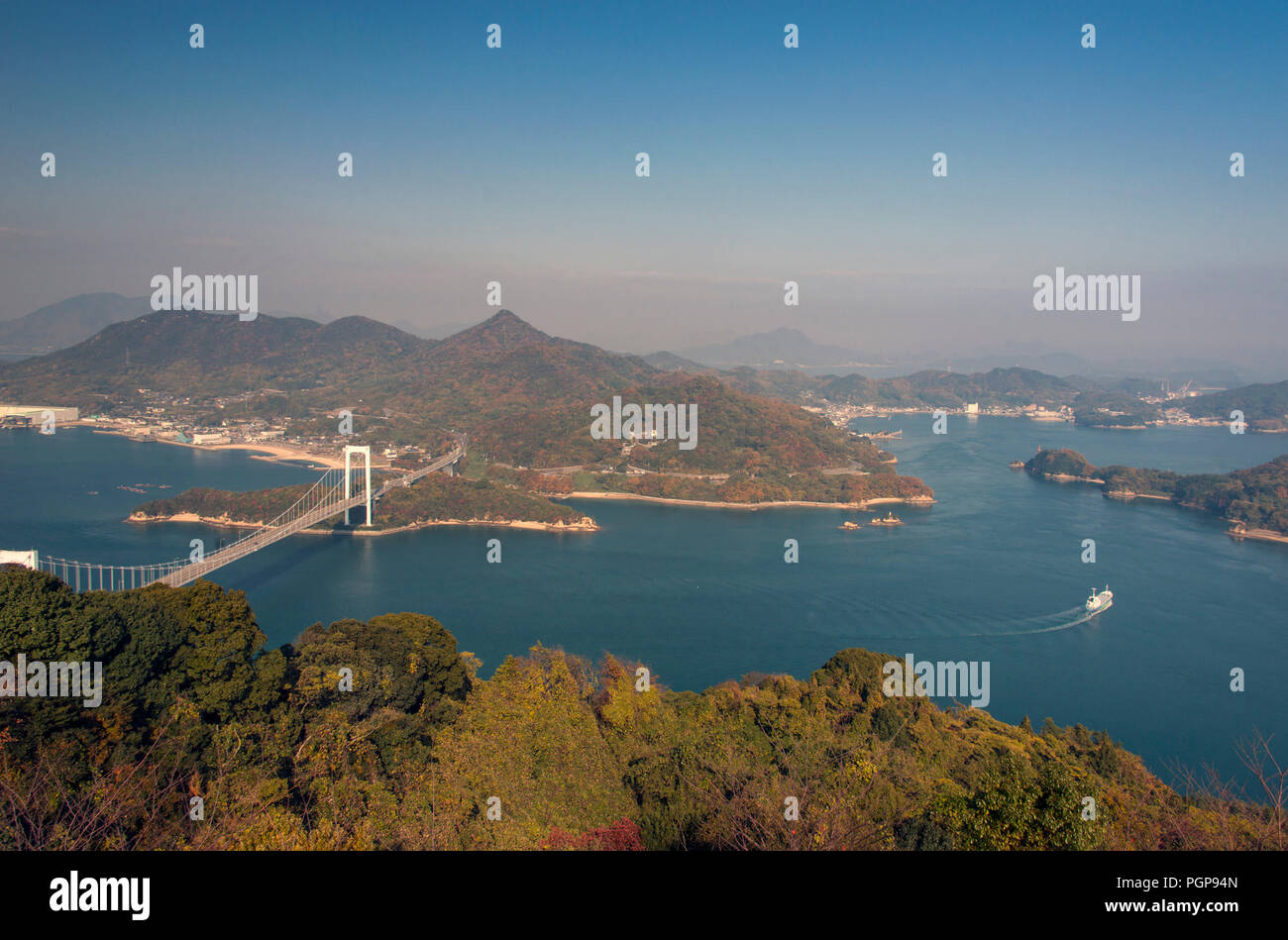 Photo shows the view of the Oshima Ohashi Bridge and some of the ...