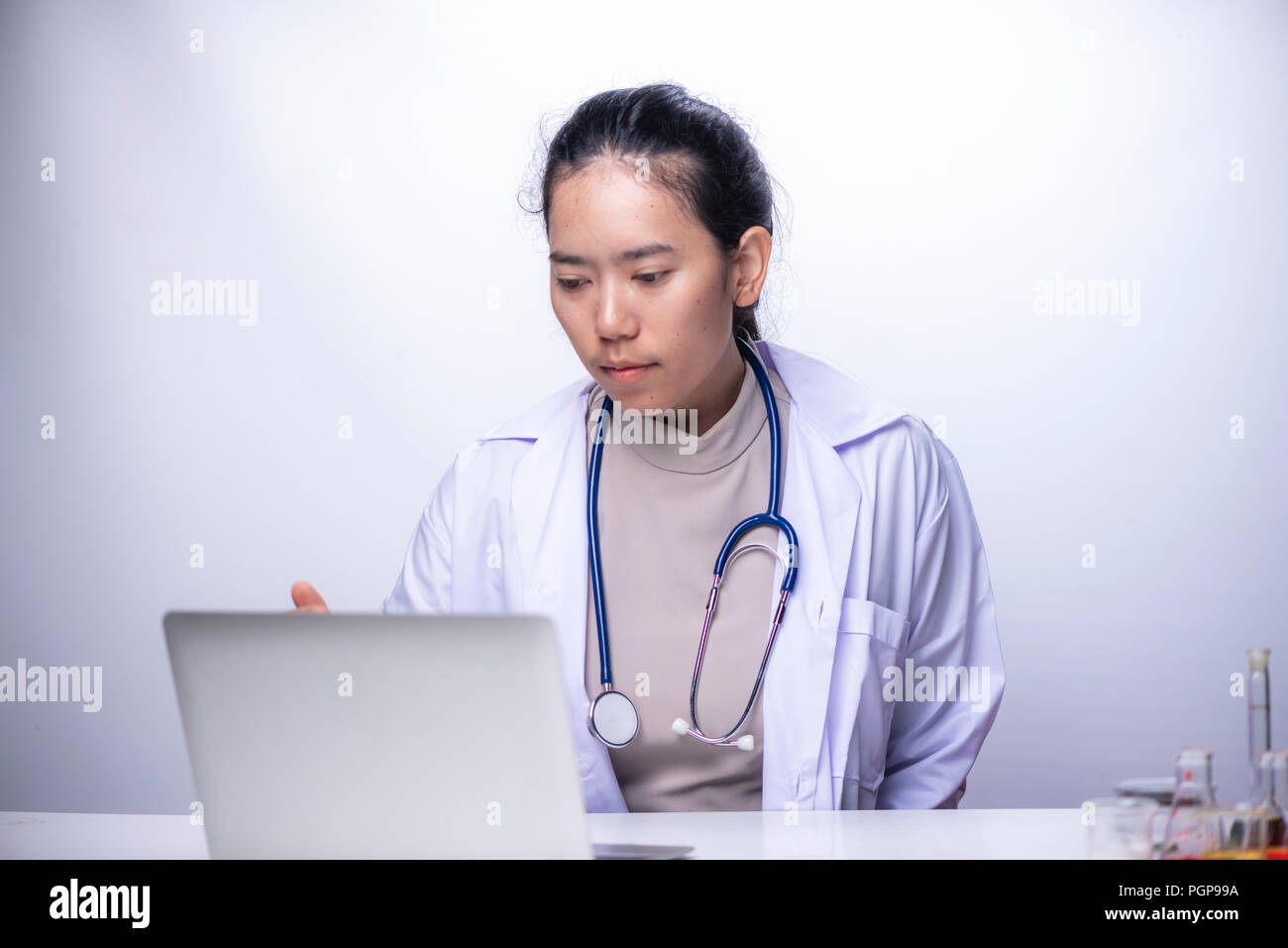 Closeup Portrait of Food Researcher Examination Activity of Bio Plant ...