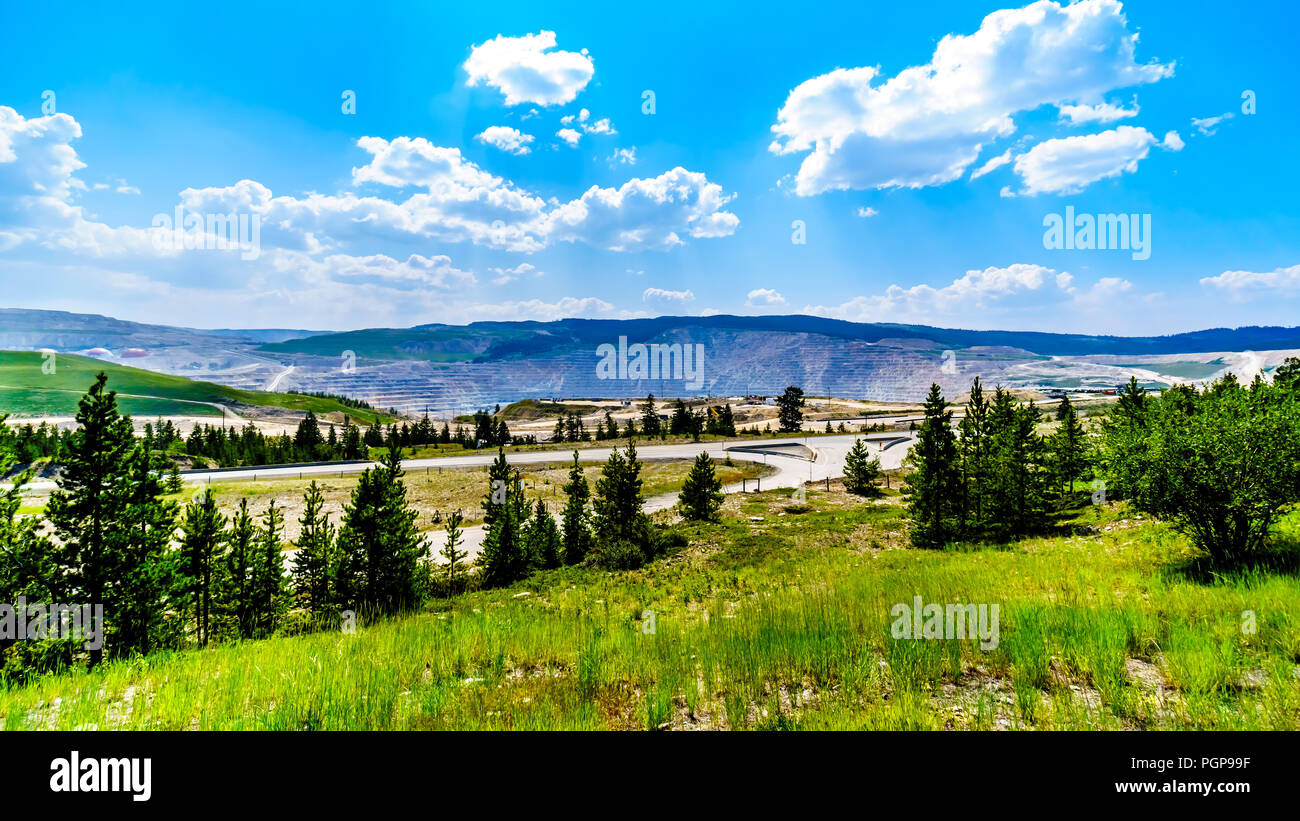The terraced hillside of the Highland Valley Copper Mine, the largest ...