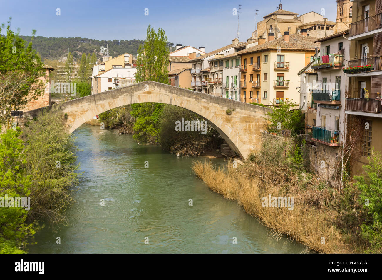 Roman bridge over river Ega in Estella, Spain Stock Photo - Alamy