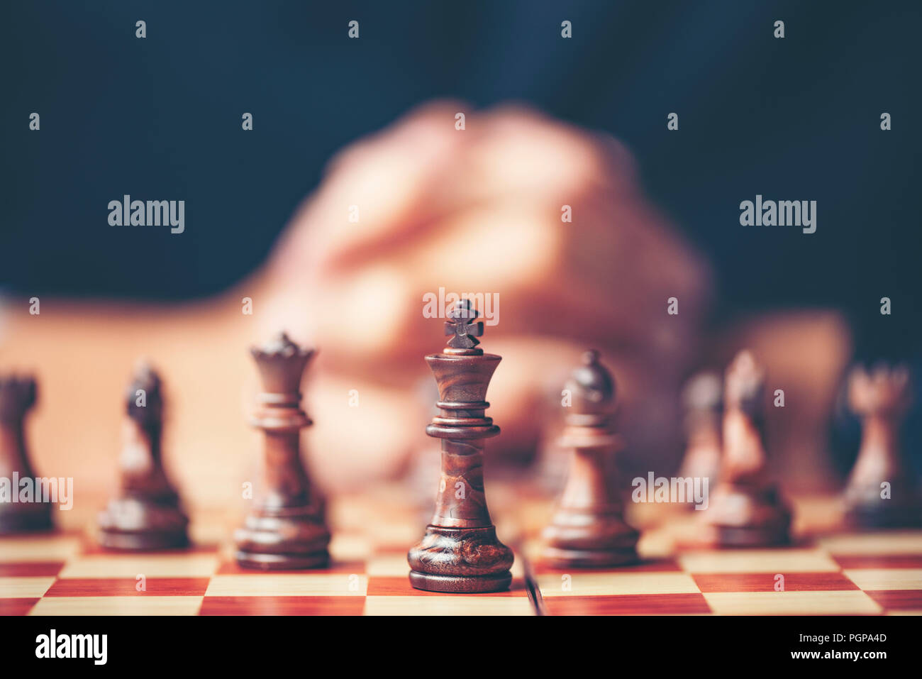 business success concept with chess, vintage filter image background ...