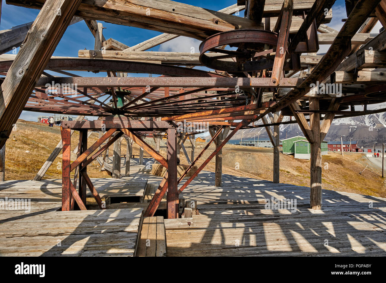 old construction of a cable car for coal mining in Longyearbyen ...