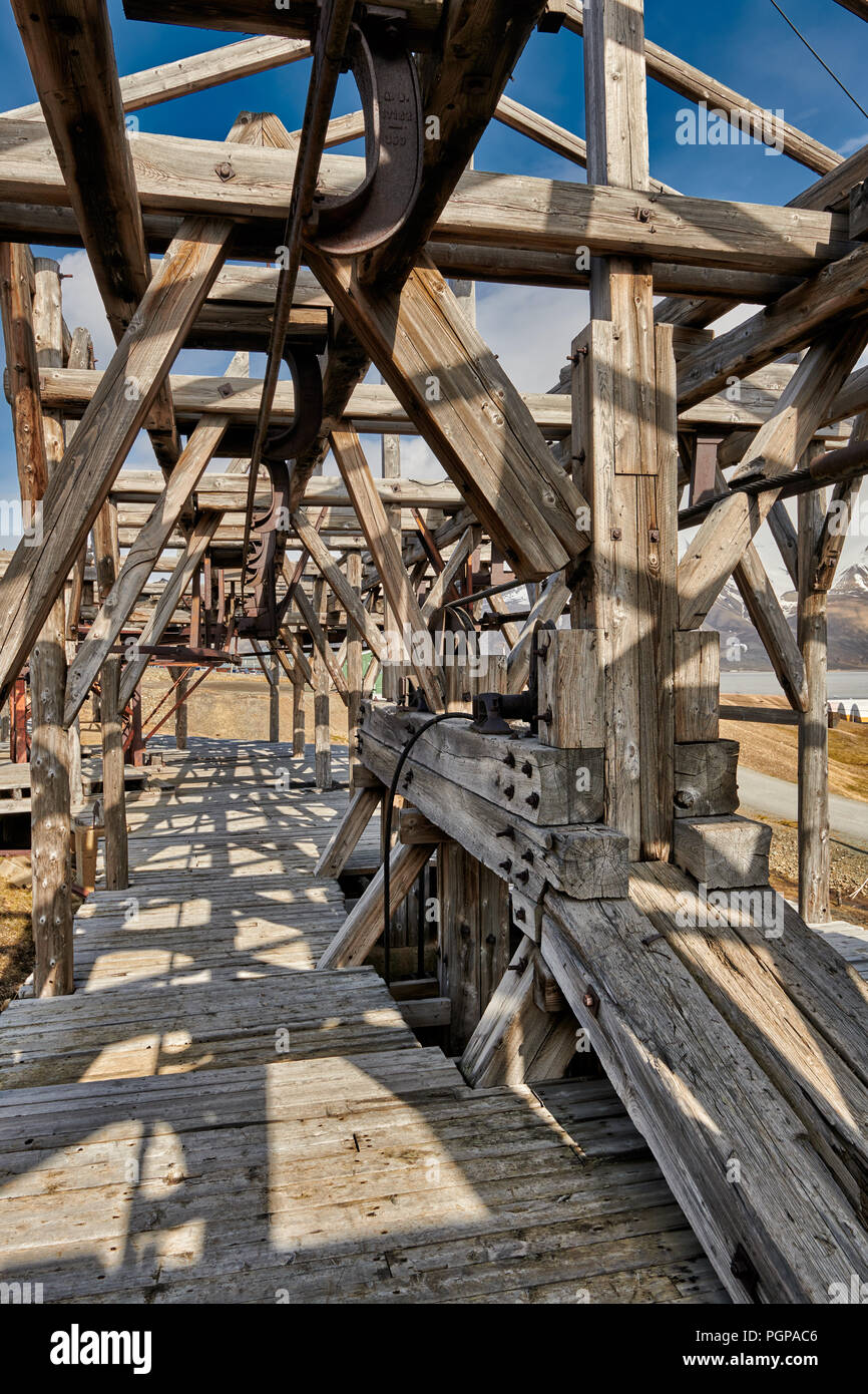 old construction of a cable car for coal mining in Longyearbyen ...