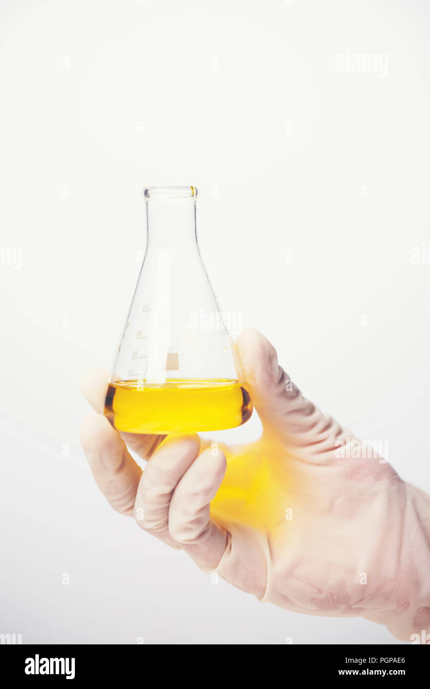 Chemical liquid in glassware of science lab on white background Stock ...