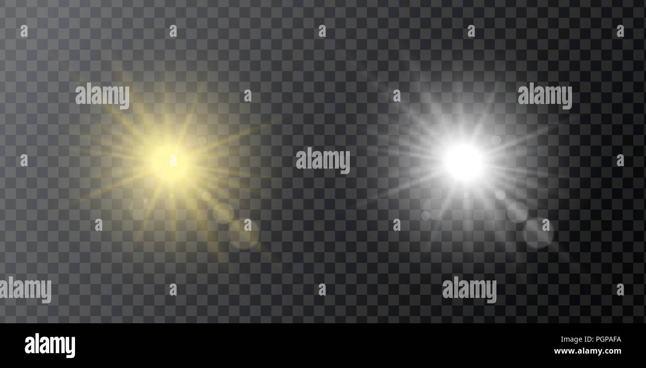 Set of light yellow and white effect reflector, star or sunlight with ...