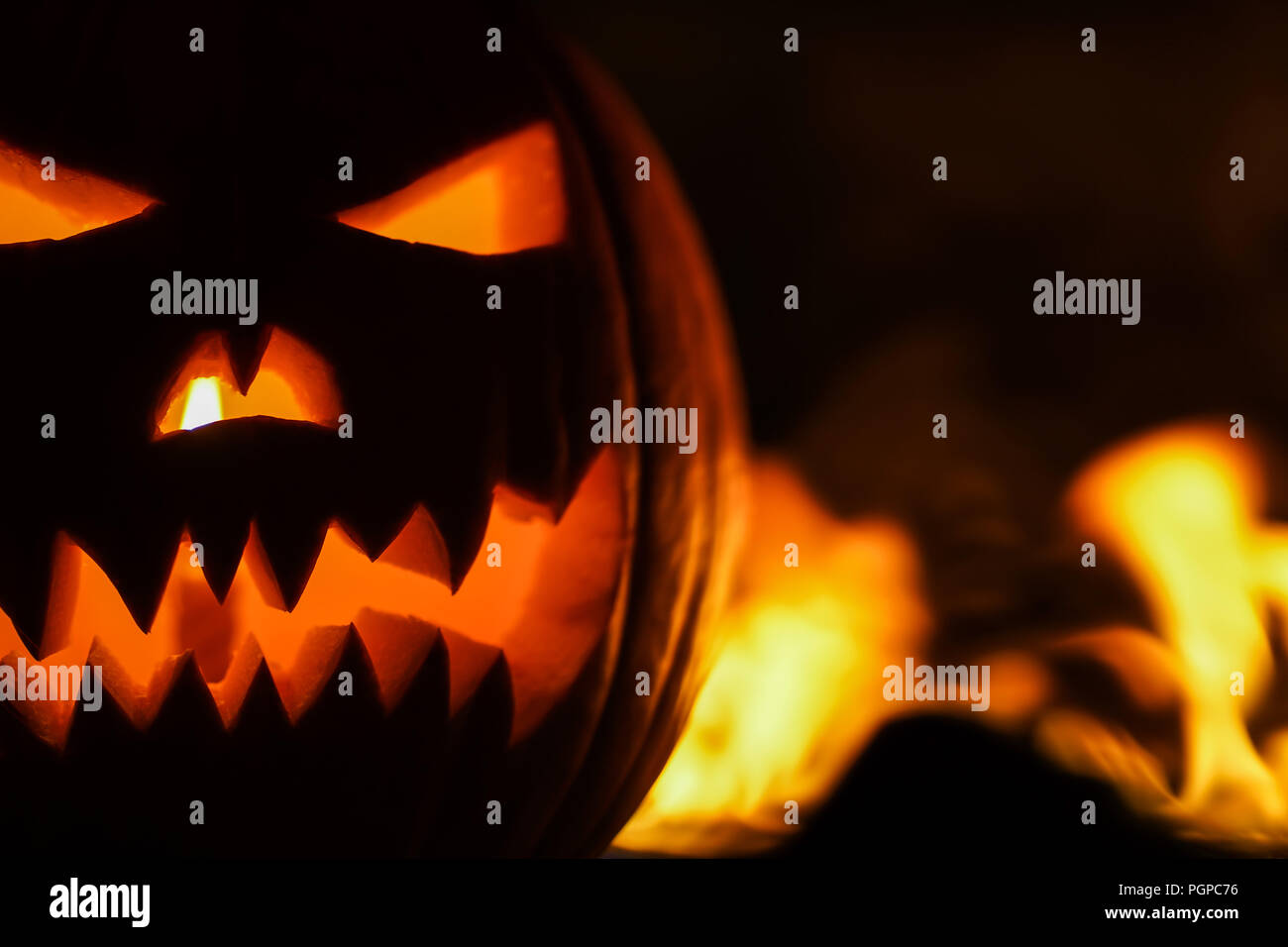 Terrible Pumpkin As Head Of Jack O Lantern With Carved Eyes And Wicked