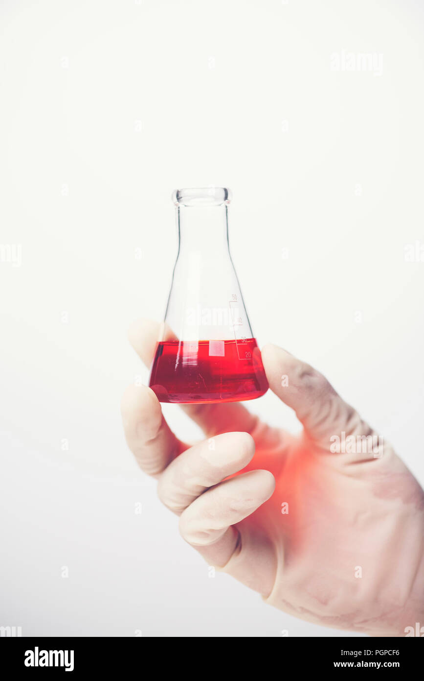 Chemical liquid in glassware of science lab on white background Stock ...