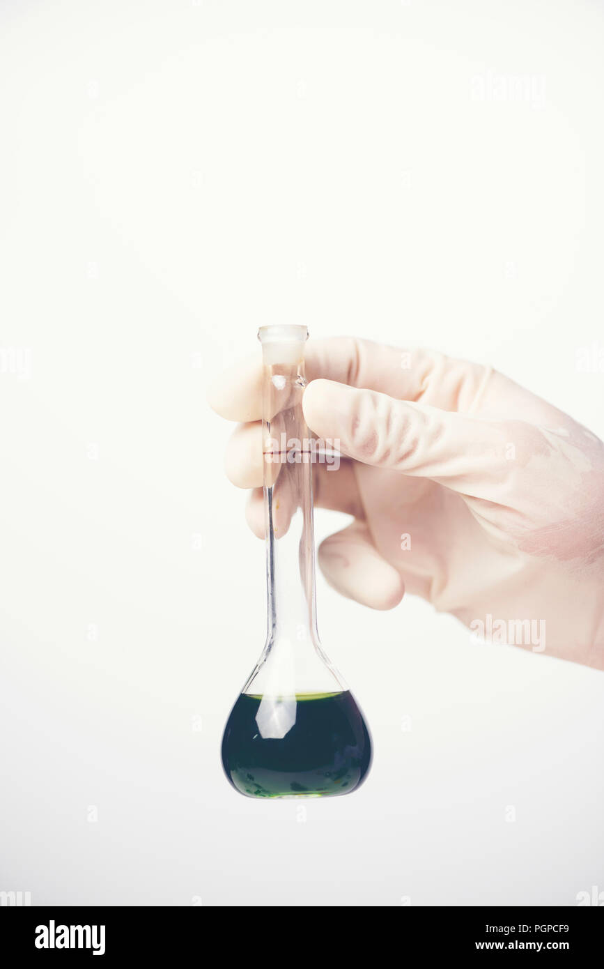 Chemical liquid in glassware of science lab on white background Stock ...