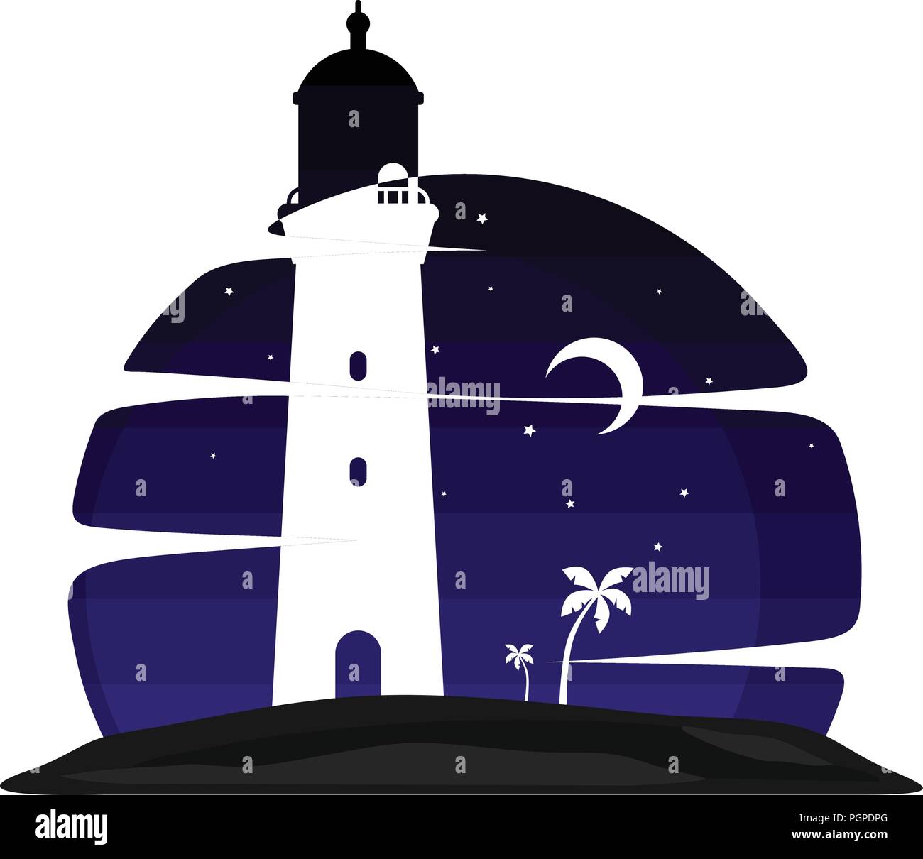 Lighthouse night moon Stock Vector Images - Alamy